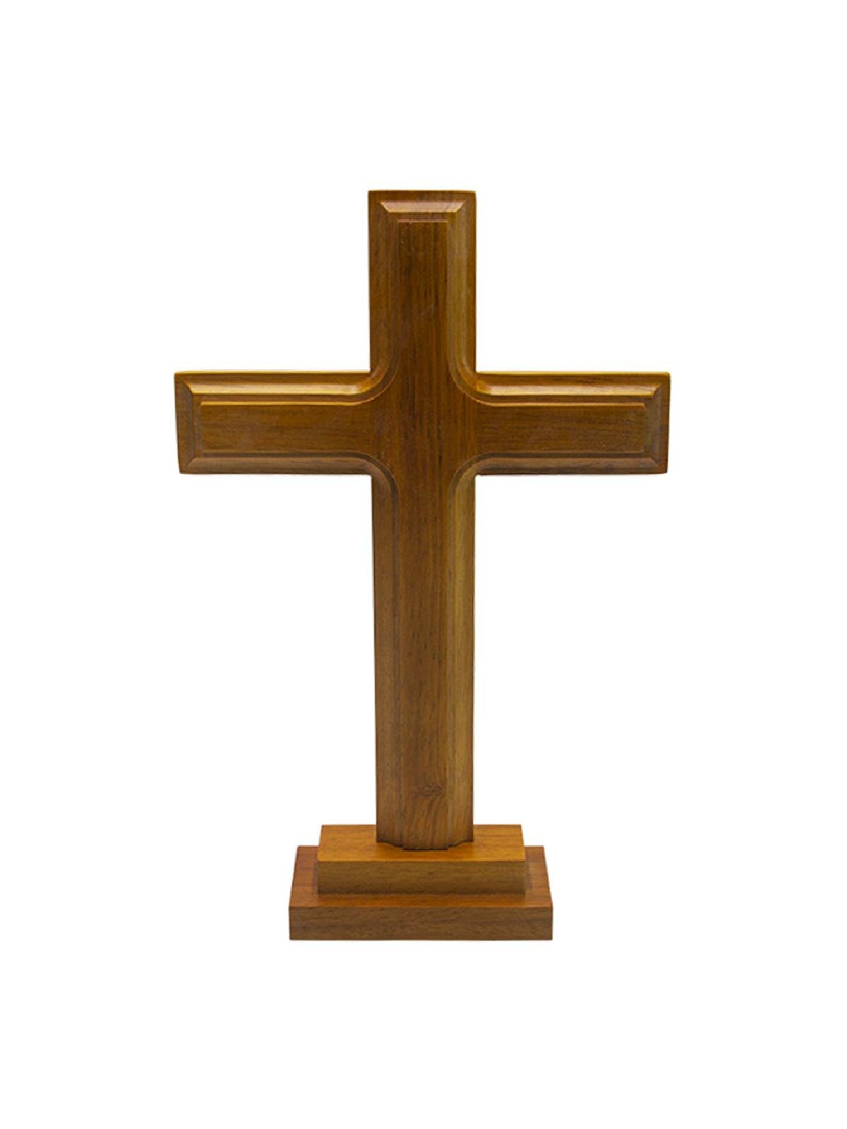 Двусторонний трехмерный резной стоячий крест из цельного дерева