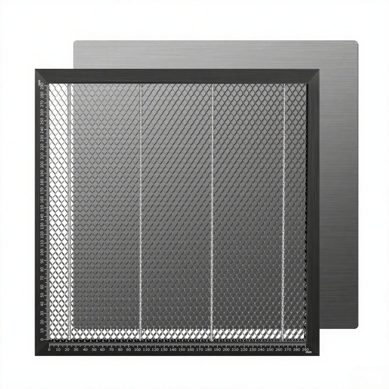 Панель рабочего стола с сотчатыми ячейками TEVOUP ACMER-E10 из стали размером 330x330mm для лазерных гравировальных машин CO2 или диодных совместима с NEJE XTOOL ORTUR SCULPFUN черного цвета с защитной металлической доской диаметр ячеек 9±1mm толщина 22mm