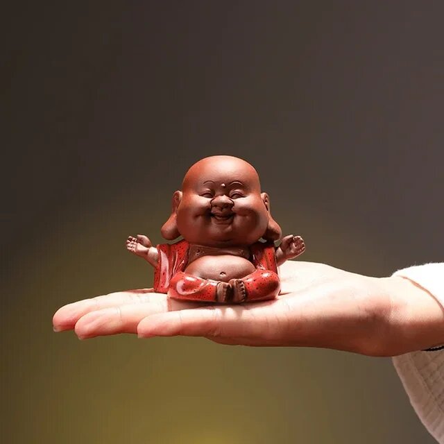 Изготовленная вручную из фиолетовой глины очаровательная статуэтка Будды, украшение в виде чайного питомца на кончике пальца, чайный сервиз.