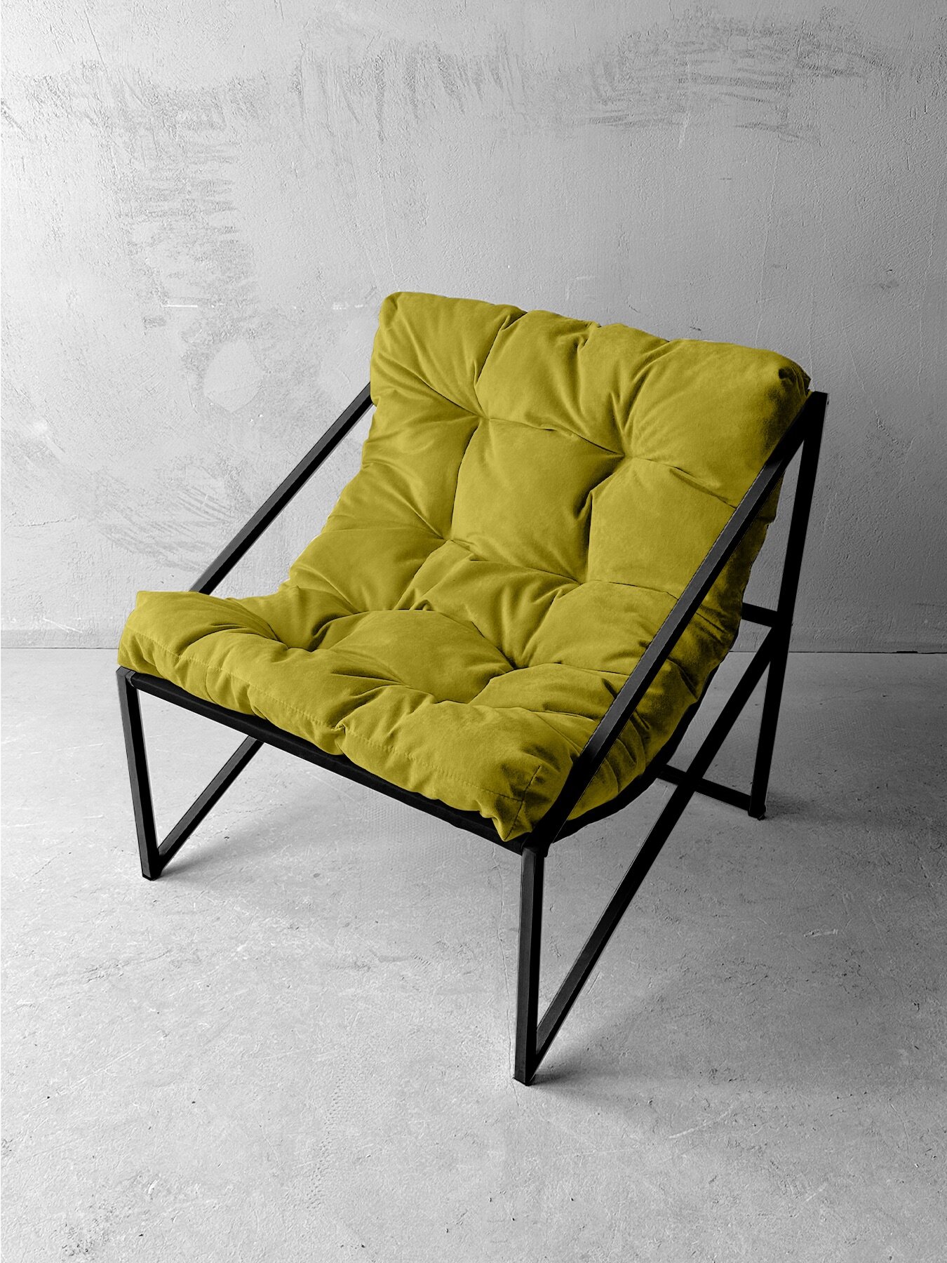 Кресло в стиле лофт Лофтовик Слэш + Желтый велюр