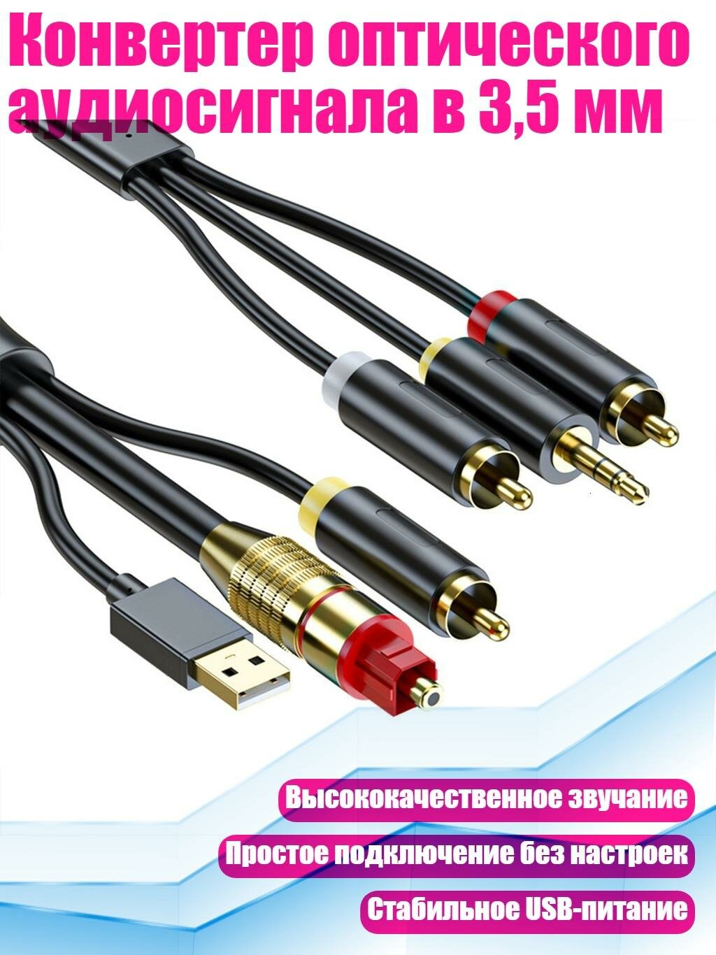 Конвертер оптического аудиосигнала в 3,5 мм, 5m