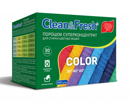 Стиральный порошок Clean & Fresh CLEAN&FRESH Суперконцентрат, для цветного белья, 900 г
