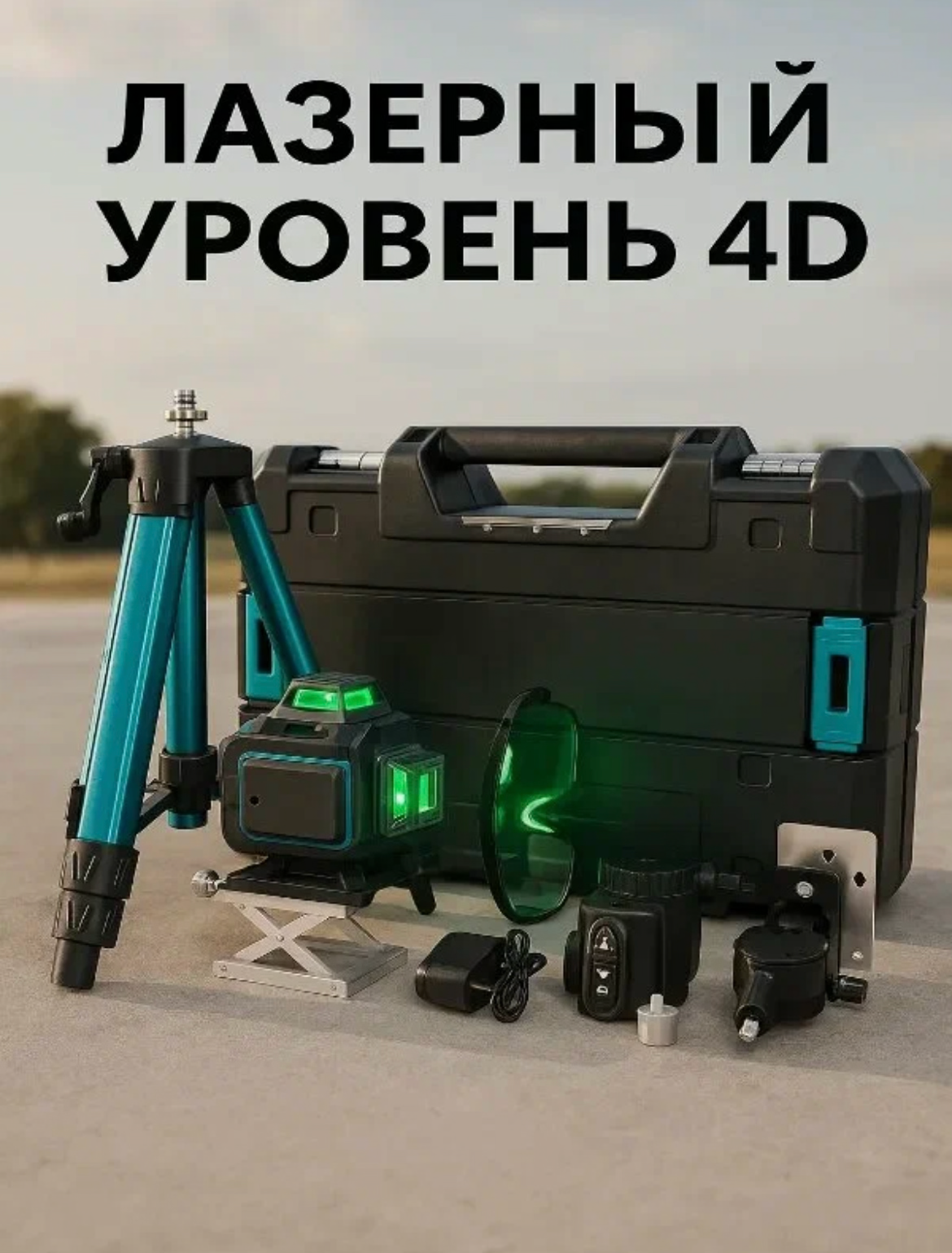Лазерный уровень 4D, 16 линий, зеленый лазер, перезаряжаемый, 5V Max, литий-ионный, с треногой