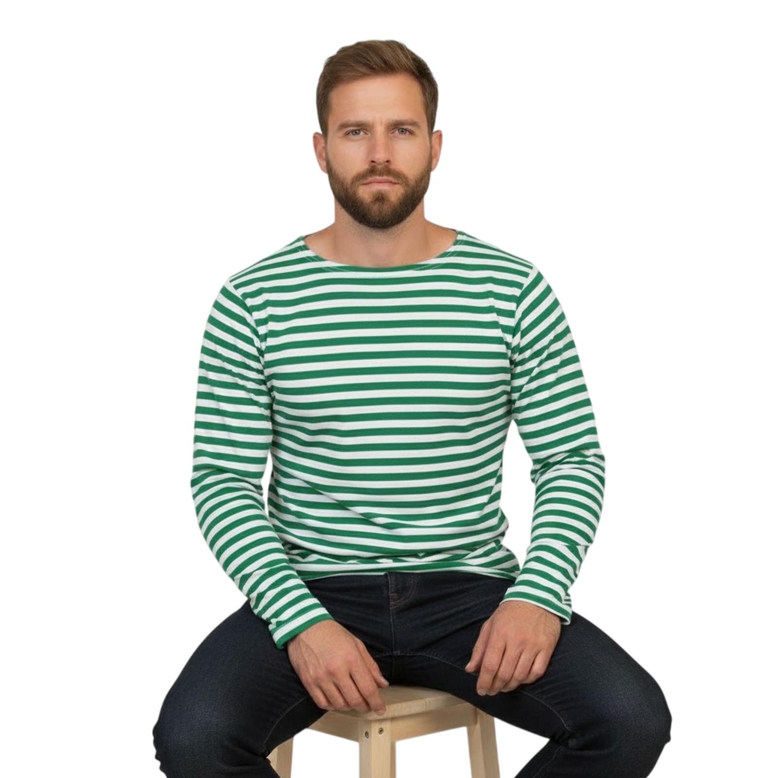 Тельняшка пограничника, зеленая полоска, 100% хлопок, размер RUS 48-50