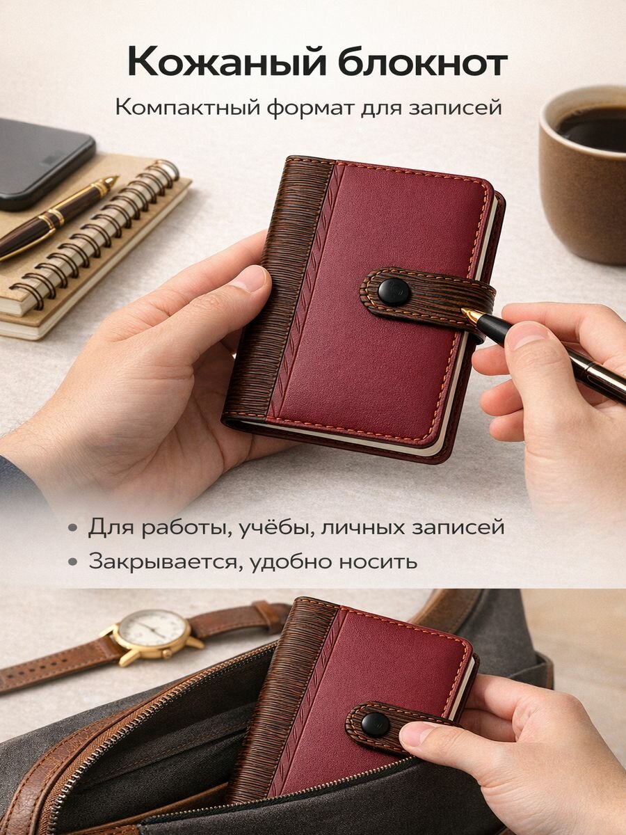 Блокнот A5 в обложке на кнопке, в клетку8.5*12см