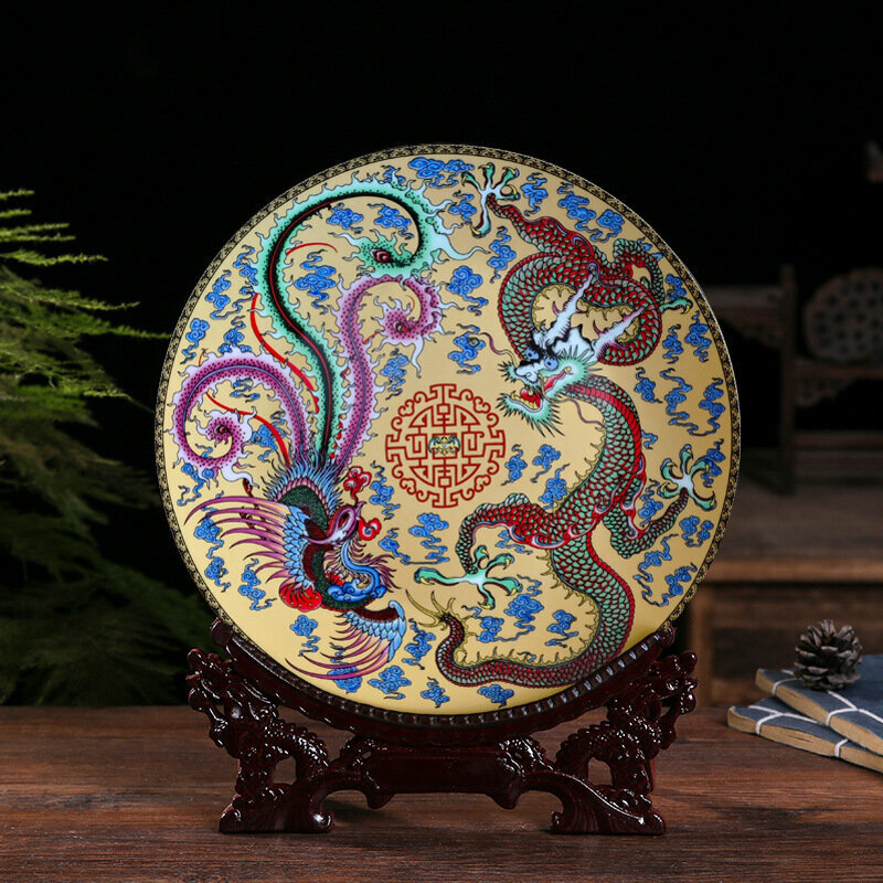 Декоративная тарелка из пастельного фарфора из Цзиндэчжэня, керамическая тарелка в китайском стиле для украшения дома и гостиной, декоративное изделие из фарфора.