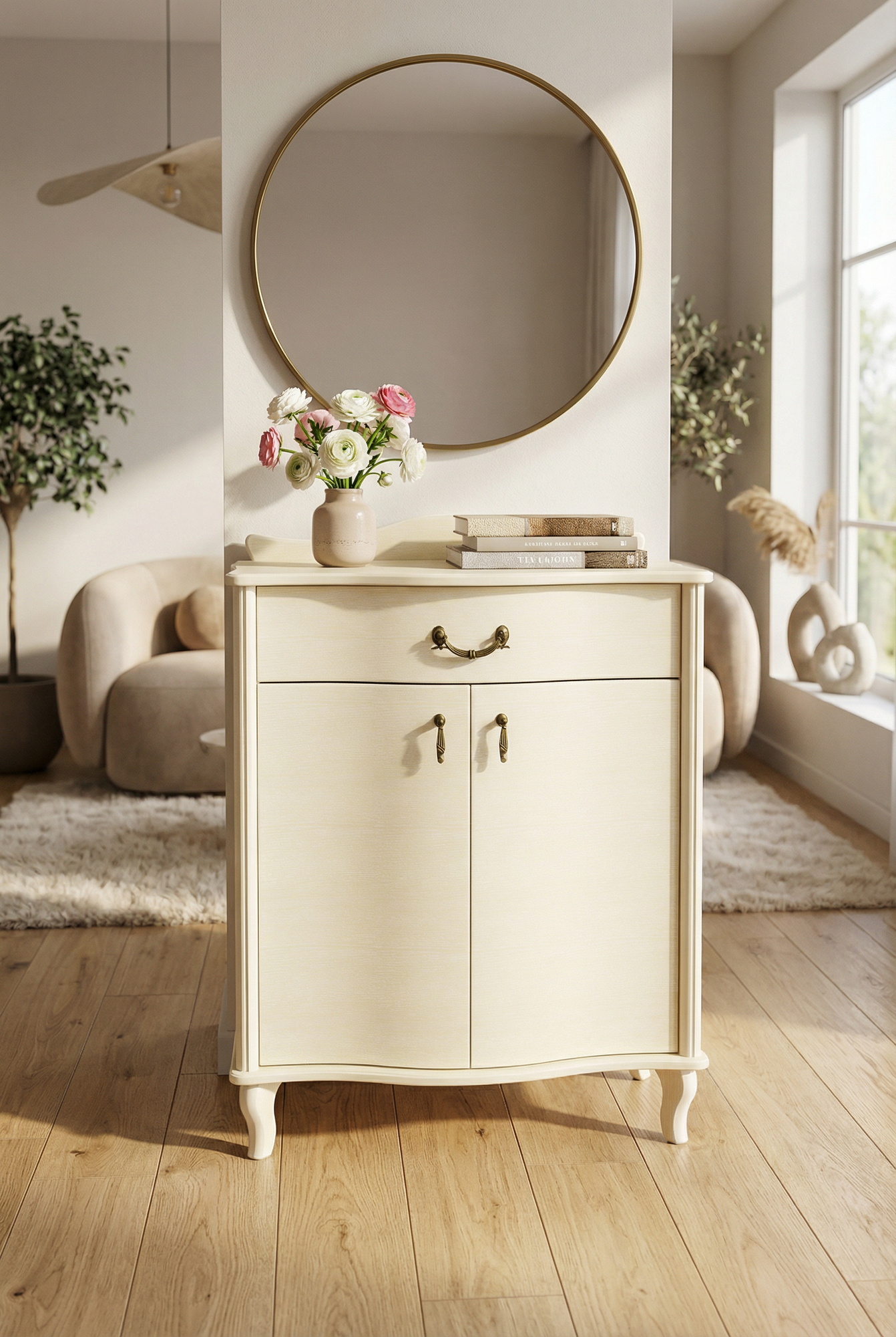 Комод Мебелик Джульетта с распашными дверцами, в прихожую, в спальню, с ящиком, цвет дуб шампань Л