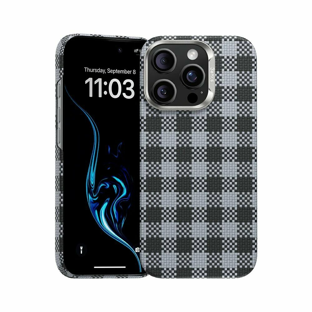 Чехол Benks ArmorVichy Spin Case built with Kevlar для iPhone 16 Pro Max 6.9", черная клетка (Black)