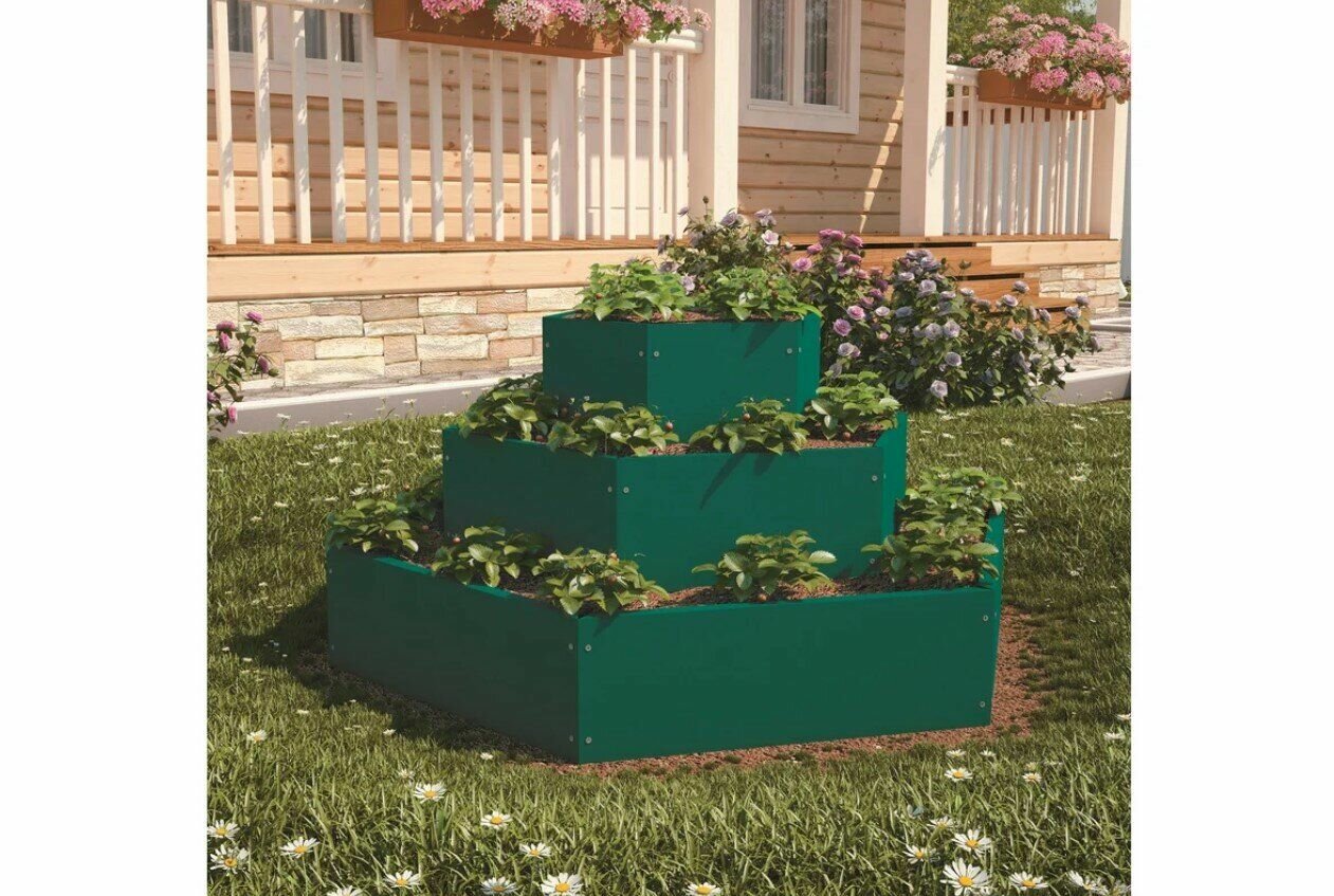 Каскад благо из 3-Х клумб оцинкованный зеленый 100x100 см