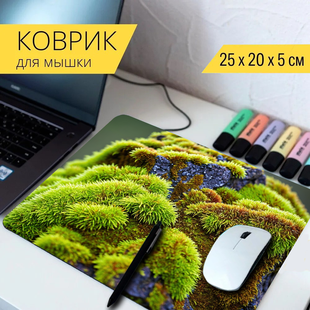 Коврик для мыши с принтом "Текстура мха на камне" 25x20см.