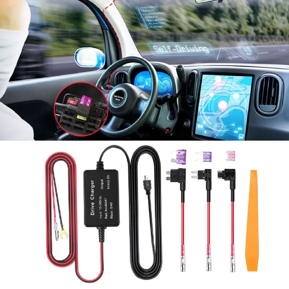 Комплект проводов для видеорегистратора, мини-USB-адаптер, высокая безопасность, от 12 В до 5 В, широкий диапазон для зеркальной камеры, GPS-навигатора, радар-детектора