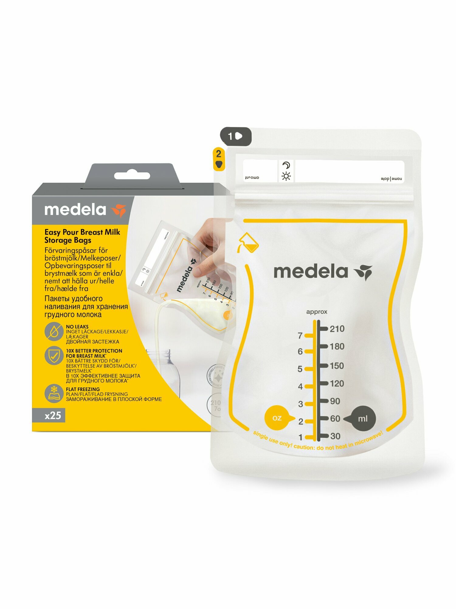 Medela Пакеты удобного наливания однораз. д/хранения грудного молока (25шт, 210 мл) Easy pour
