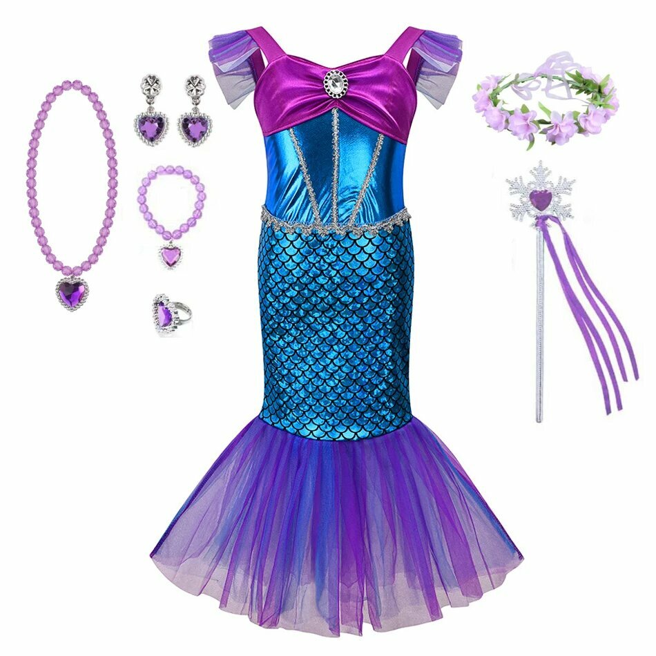 Платье русалки DreamParty для девочек 3-4T, Сиреневый, 4