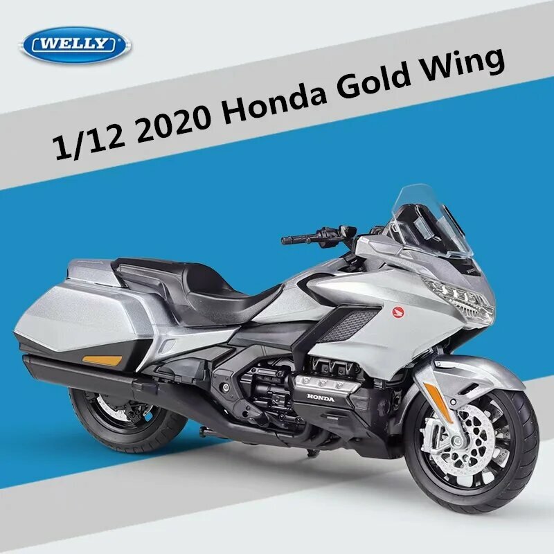Модель мотоцикла Welly Honda Gold Wing 2020, 1:12, серебристый