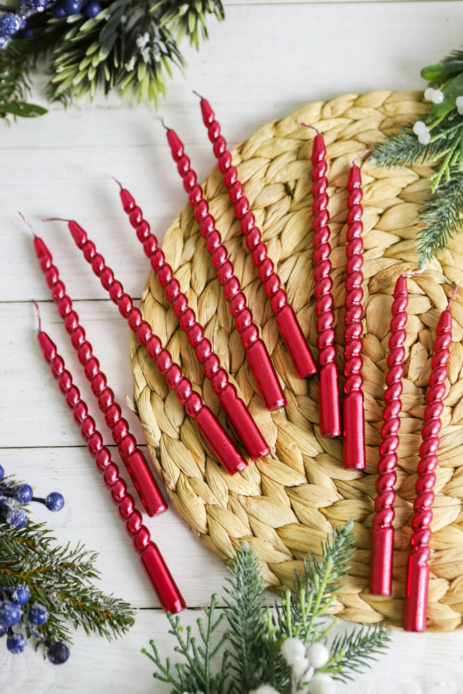 Набор витых свечей реторсо, красный металлик, 17 см, 10 шт, Koopman International S37700290-1