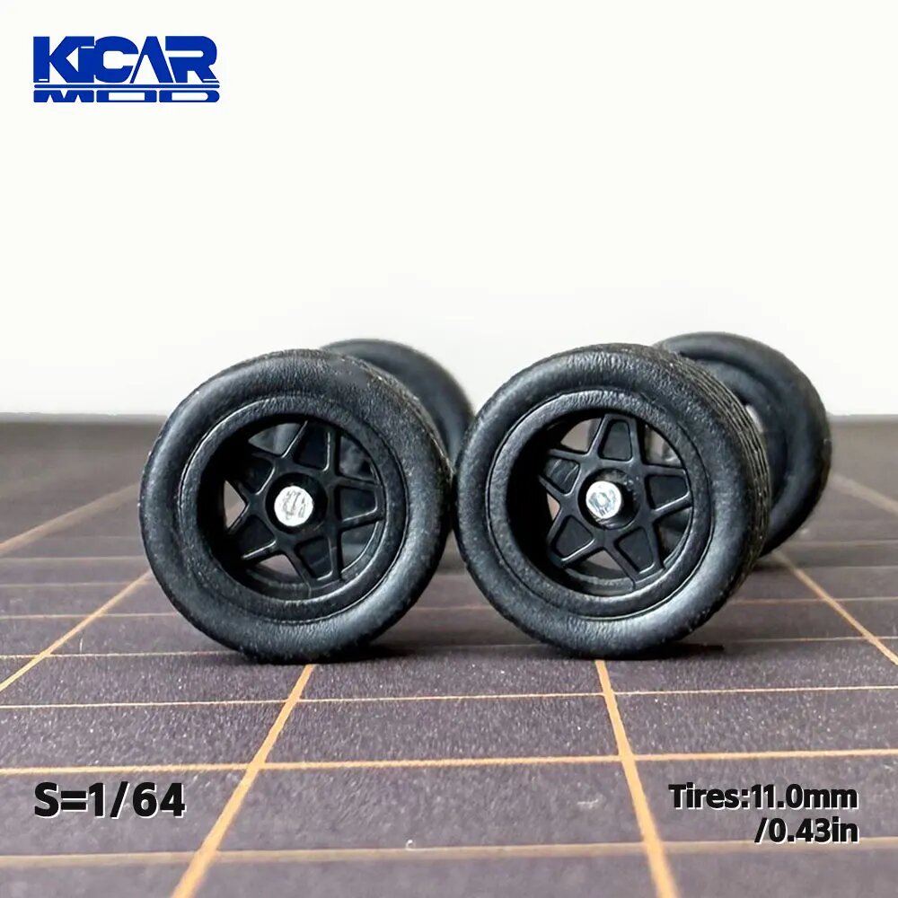 Колеса 1/64 KICARMOD пластиковые с резиной для Hot Wheels Черный, Black
