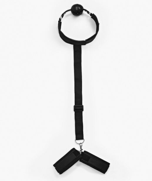 Кляп с наручниками 1 шт, регулируемые ремни, неопрен, стропа, черный