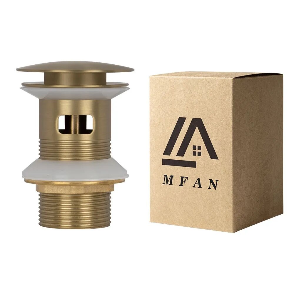 MFAN, донный клапан для раковины с переливом, Клапан Клик-Клак, Защита от запаха и засорения, Съемный для чистки, Выпуск для мойки G1-1/4, Нержавеющая сталь, Mатовое золото