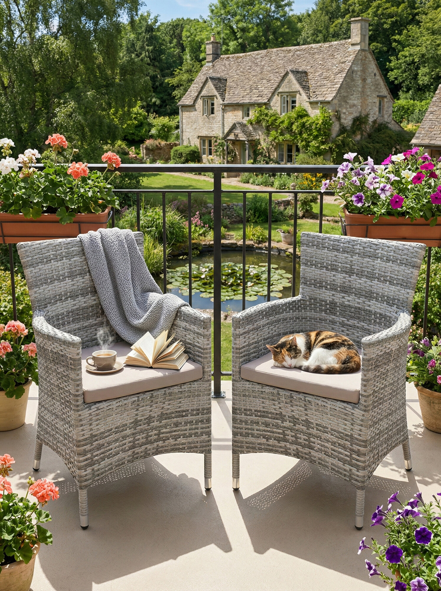 Кресло из искусственного ротанга Пьяцца (Piazza) серый подушка серая, 2 шт