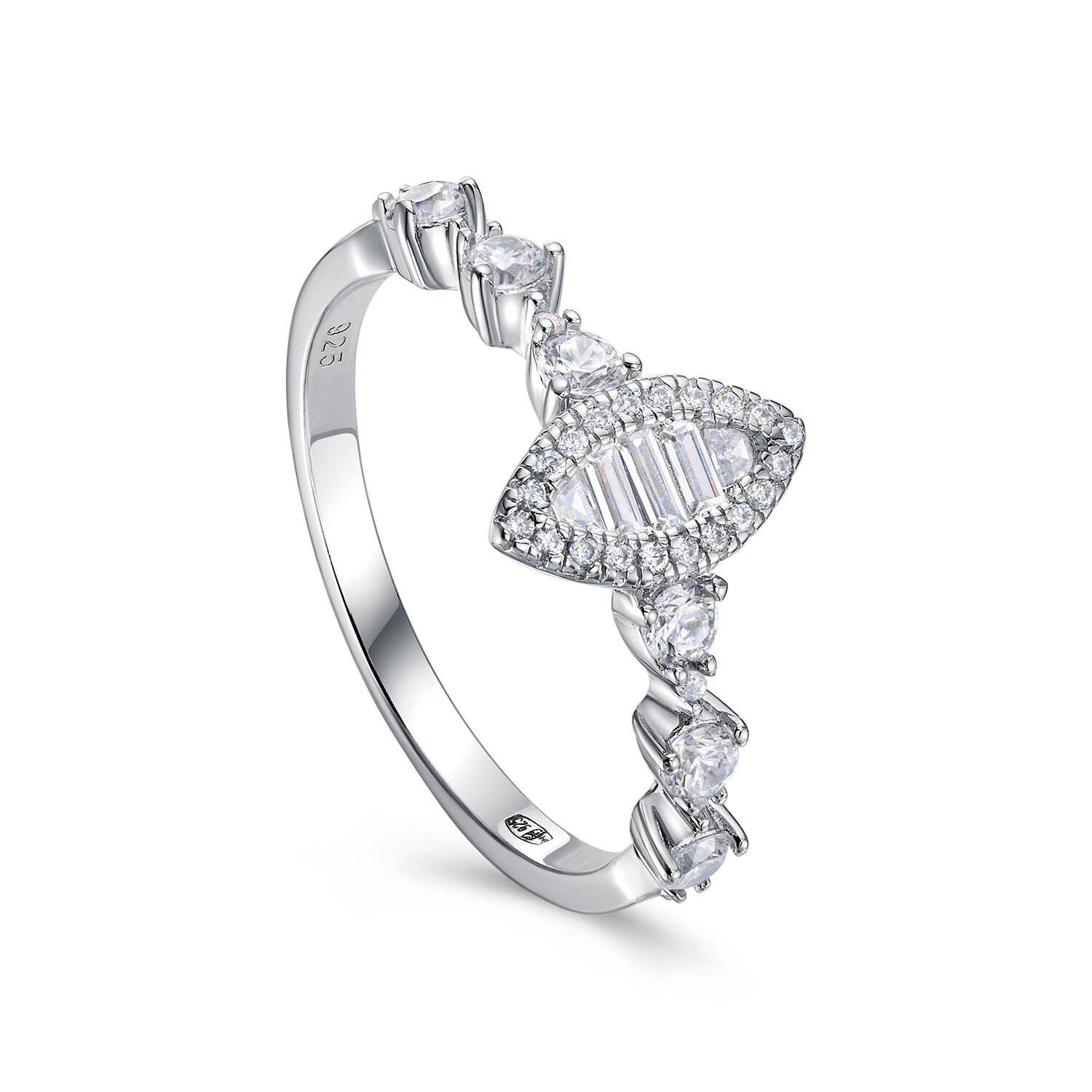 Кольцо тонкое, серебро, 925 проба, фианит