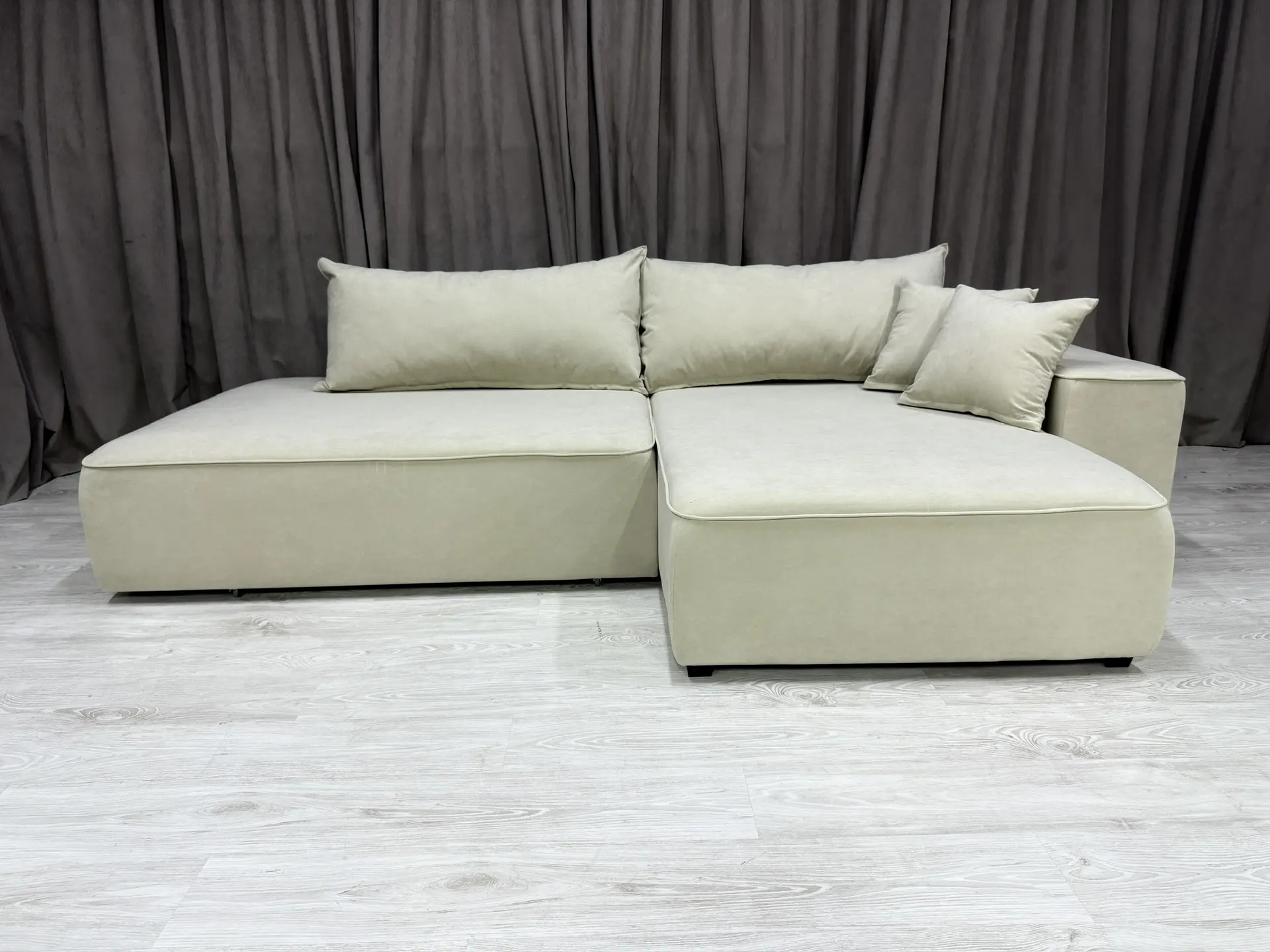 POOH Угловой диван Флай Sand Правый, 275х160х80, еврокнижка, раскладной, с ящиком для белья, в гостиную, лофт