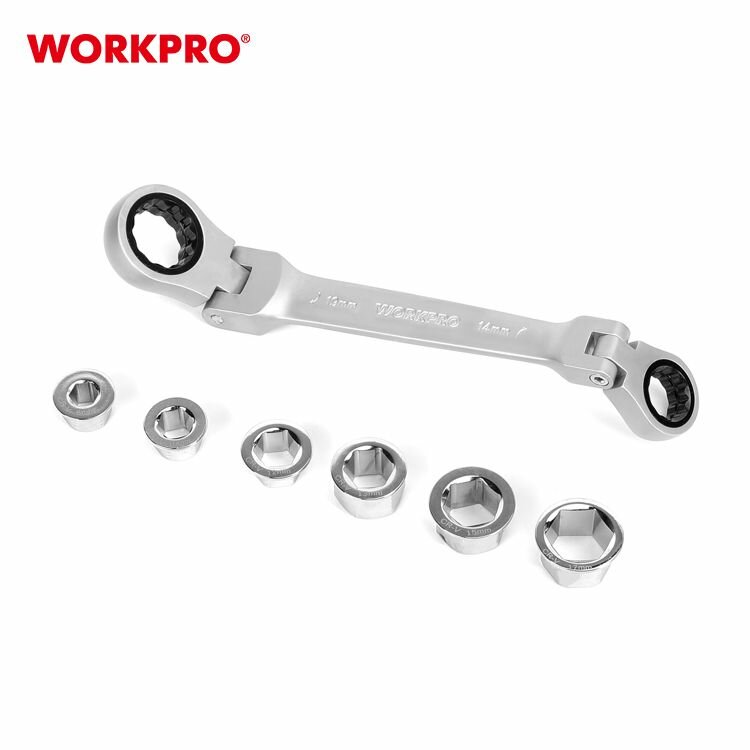 Ключ универсальный со смен. вставками 6шт.(8-17мм) с храповым механизмом и шарниром WORKPRO