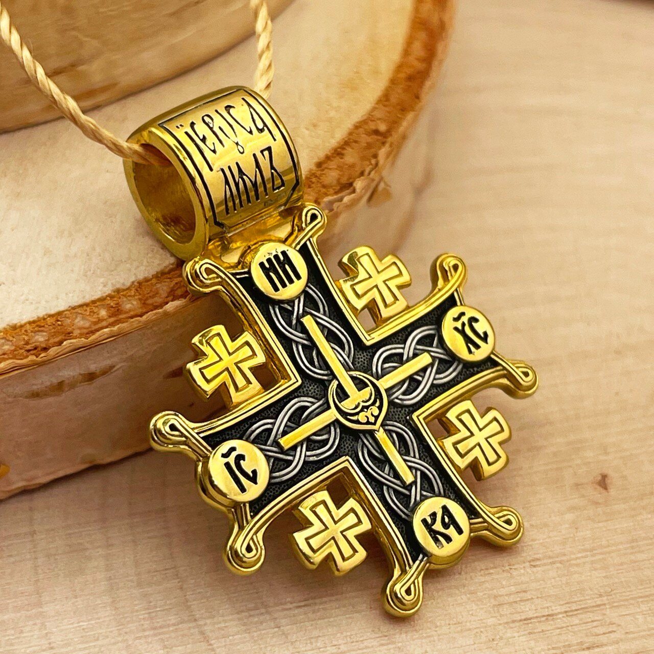 Крестик, серебро, 925 проба, золочение, чернение