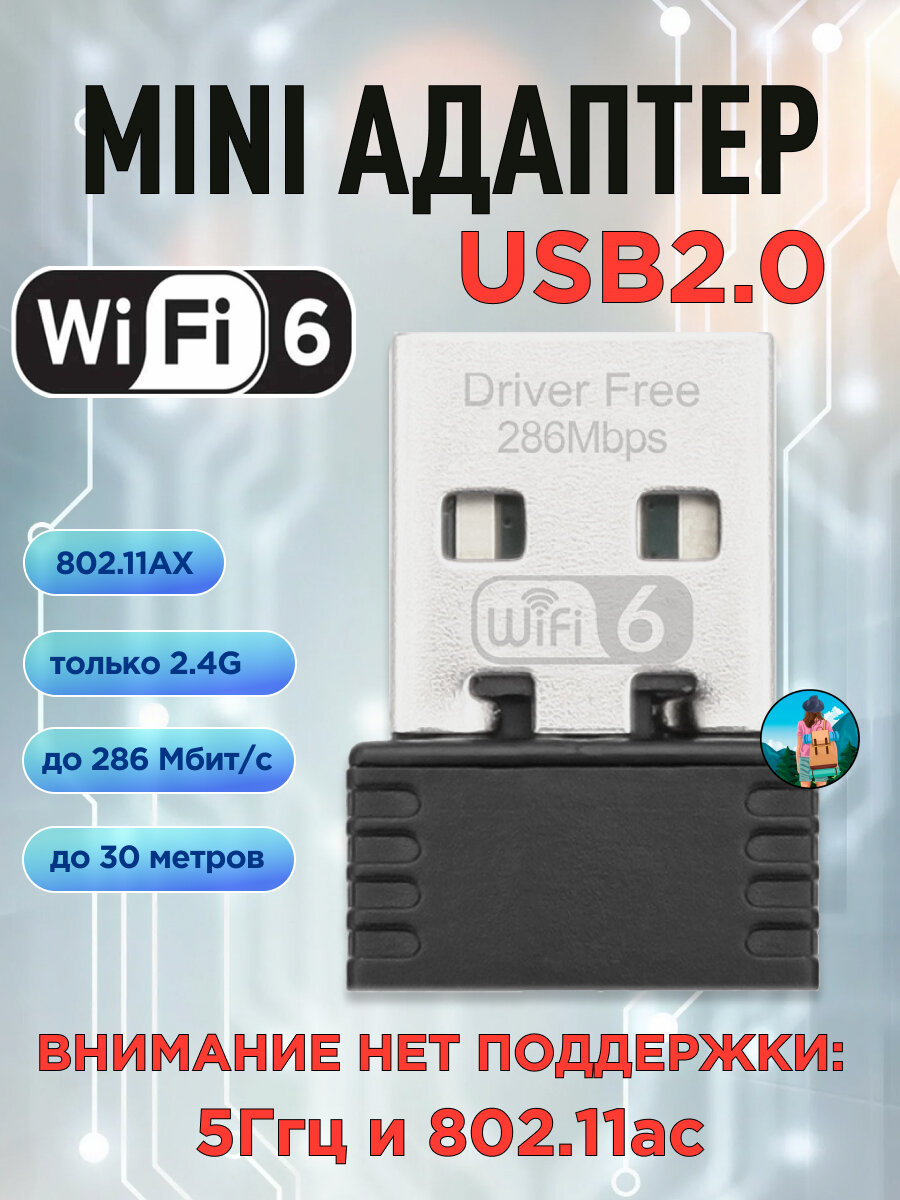 Беспроводной сетевой адаптер Wi-Fi 2,4Ггц, 286Мб