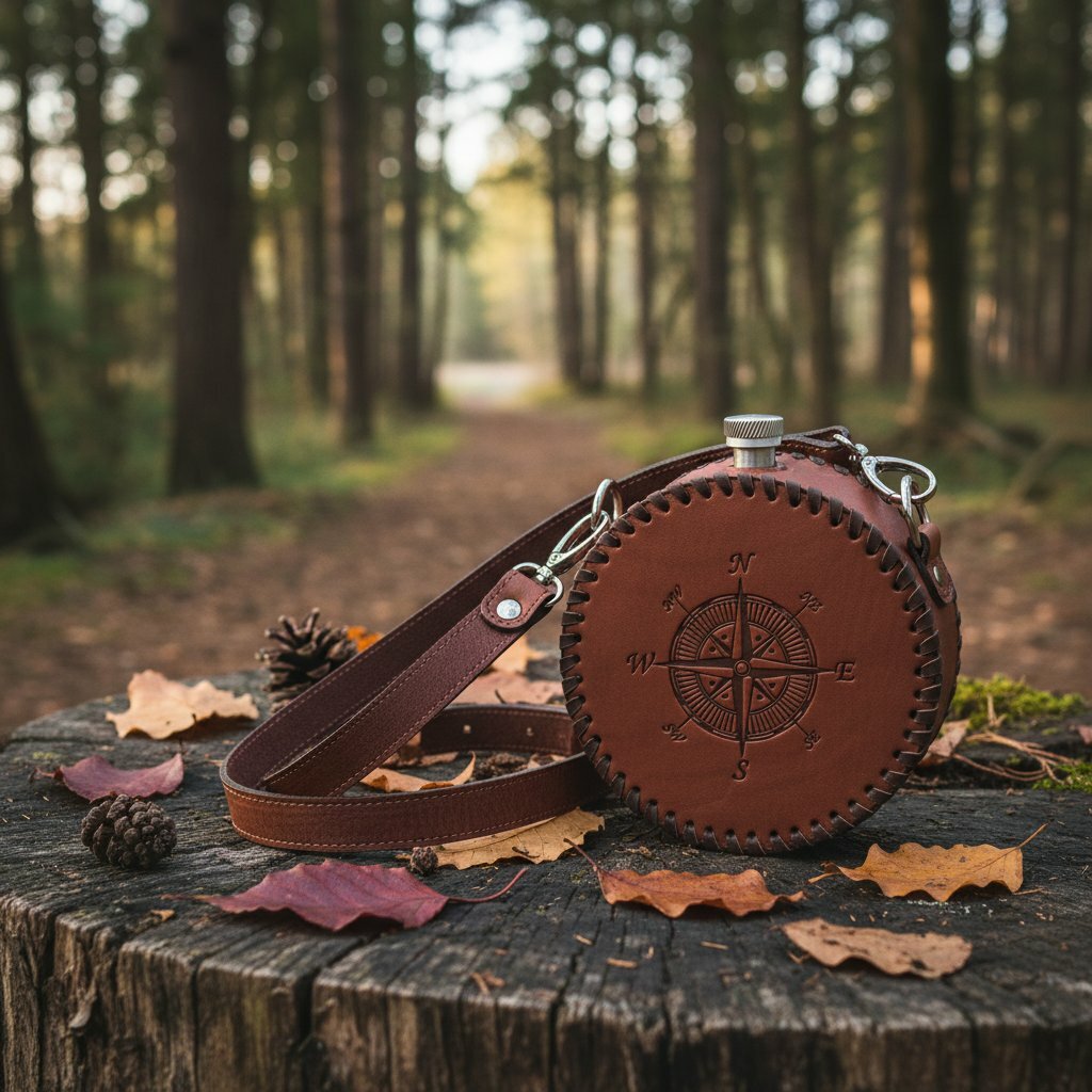 Фляга круглая Витязь (из кожи)