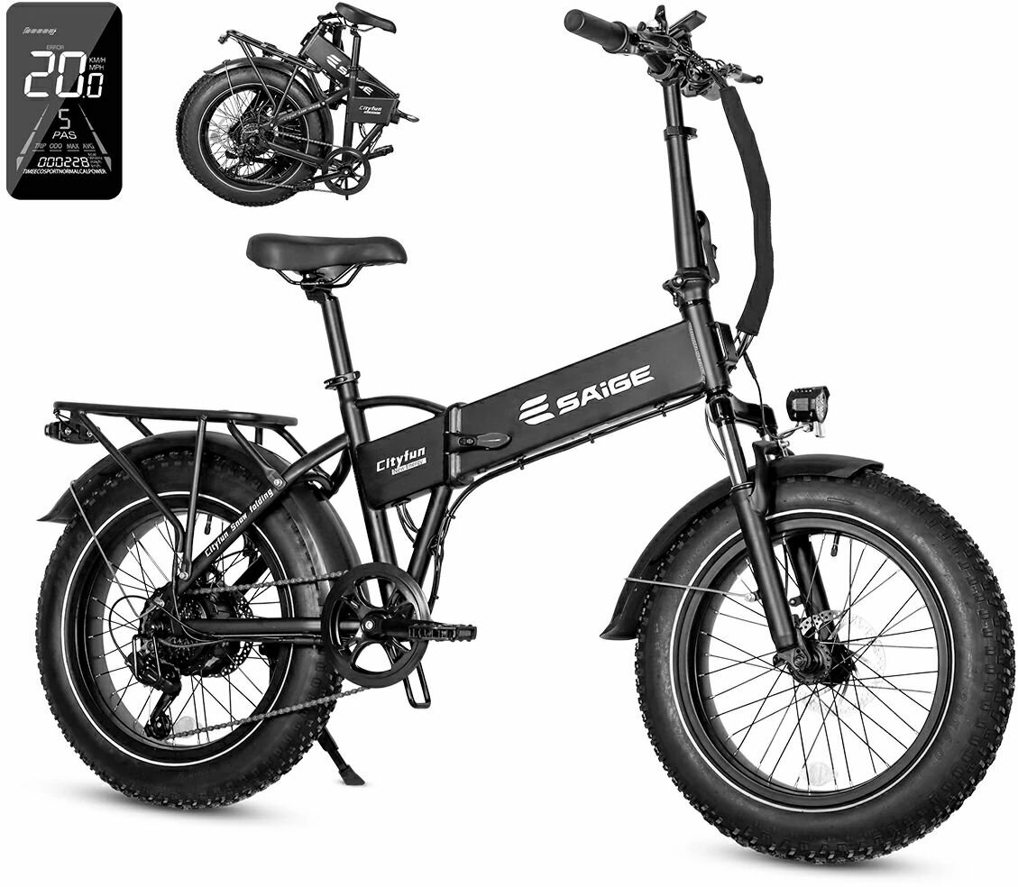 Электровелосипед SAIGE CITYFUN (48V/10.4Ah) - Чёрный, складной