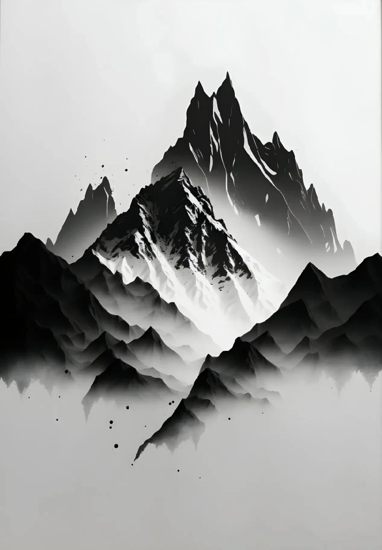 Горный пейзаж, абстракция на холсте, 50x70 см, серый