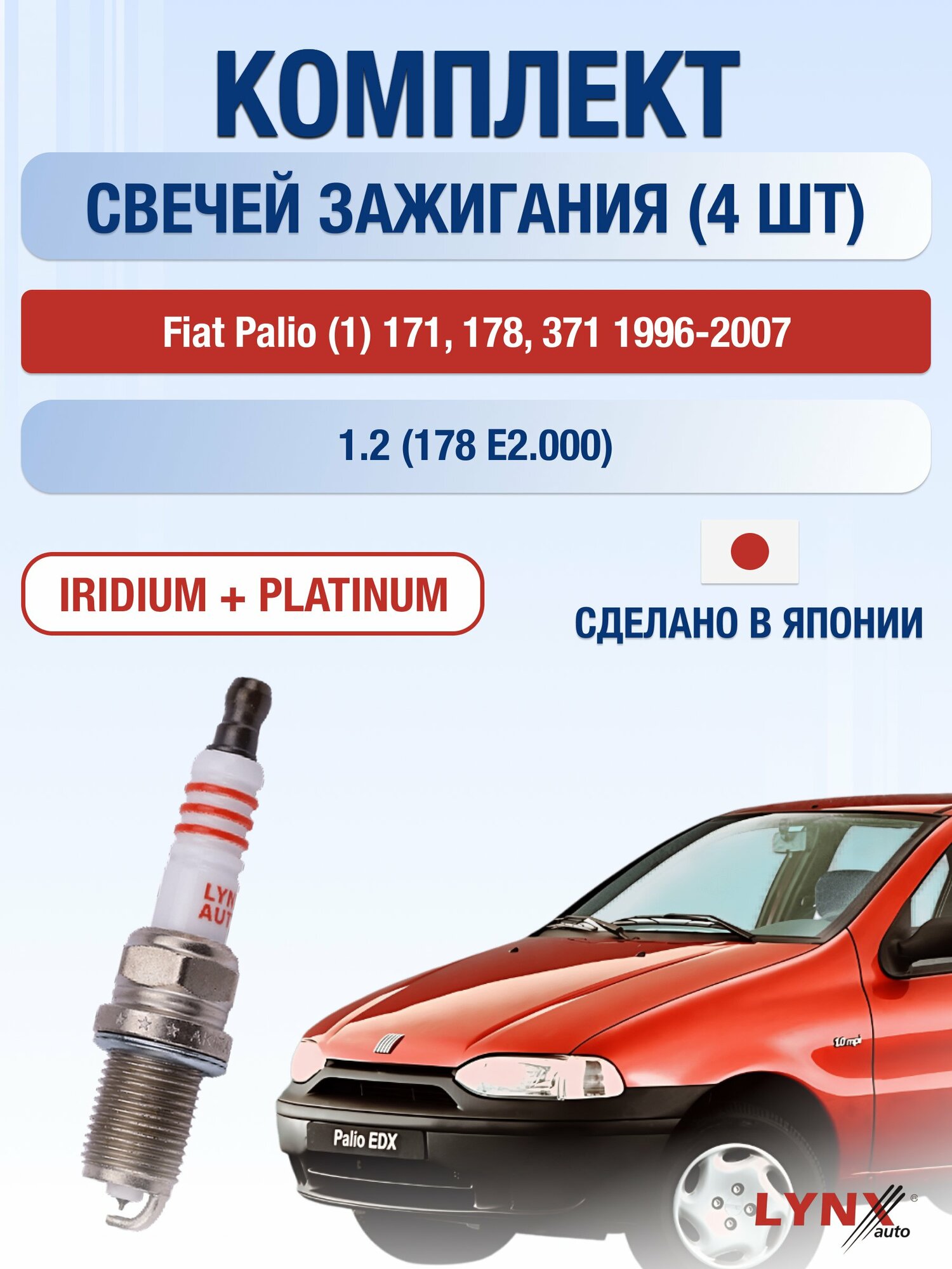 Свечи зажигания на Fiat Palio (1) 171, 178, 371 1996-2007г./ комплект 4 шт. Двигатель 1.2 (176 A8.000) SP-358/ LYNXauto