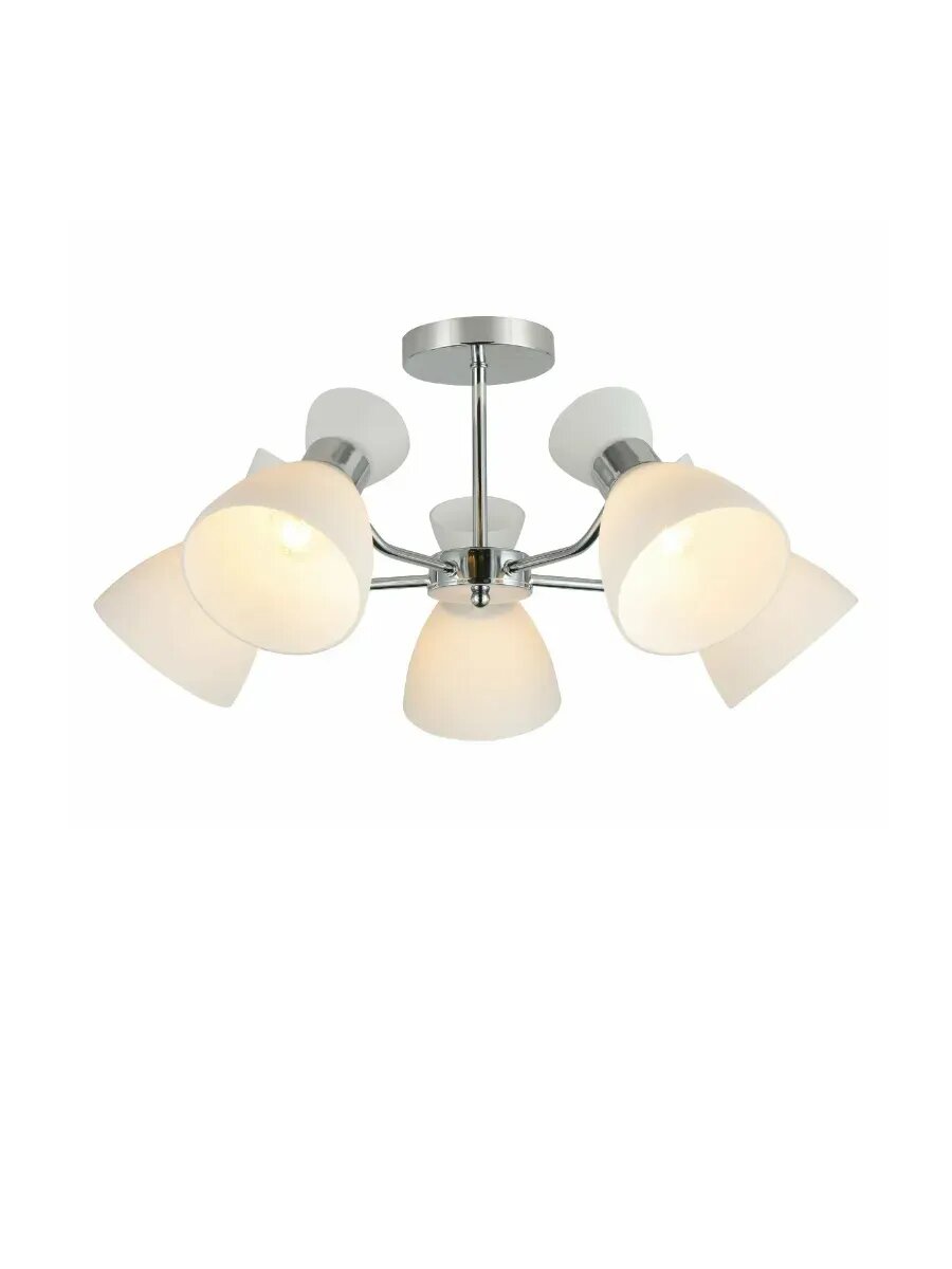 Люстра newrgy lighting 85729/5CR, хром, белый матовый, цоколь E27, 40 Вт, свет нейтральный белый, для гостиной — фото 1