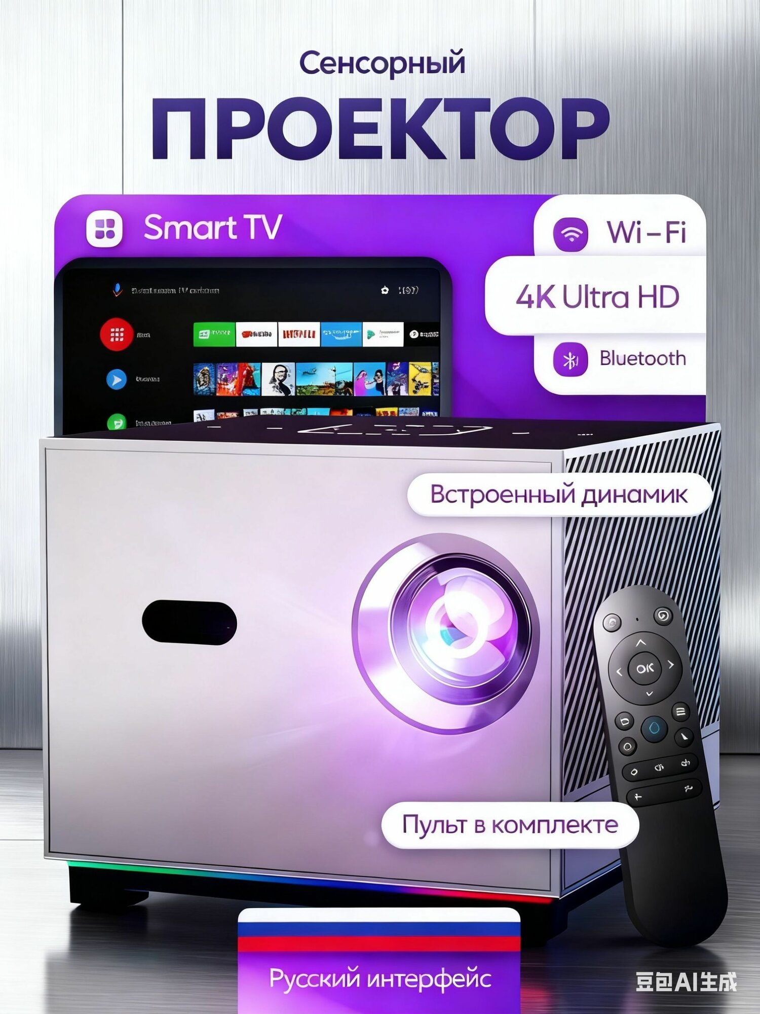 Проектор домашний для фильмов и видео с поддержкой FULL HD 4K