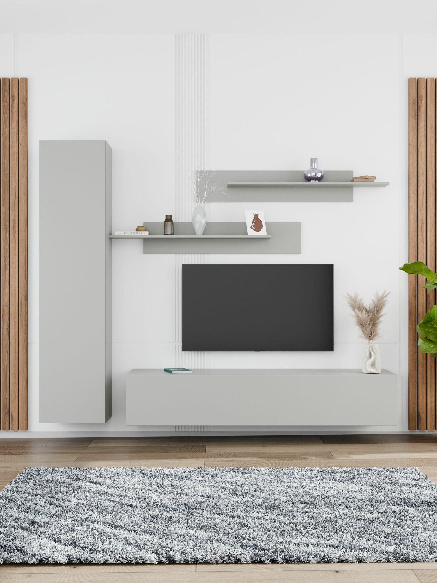 Стенка в гостиную, стенка для гостиной Флекс, подвесная 200х170х40 см (ШхВхГ), шиншилла серая