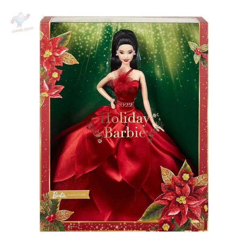 Mattel Barbie Signature 2022 Holiday / Фирменный праздник Барби 2022, Коллекционная кукла с прямыми черными волосами для детей в возрасте от 6 лет и старше