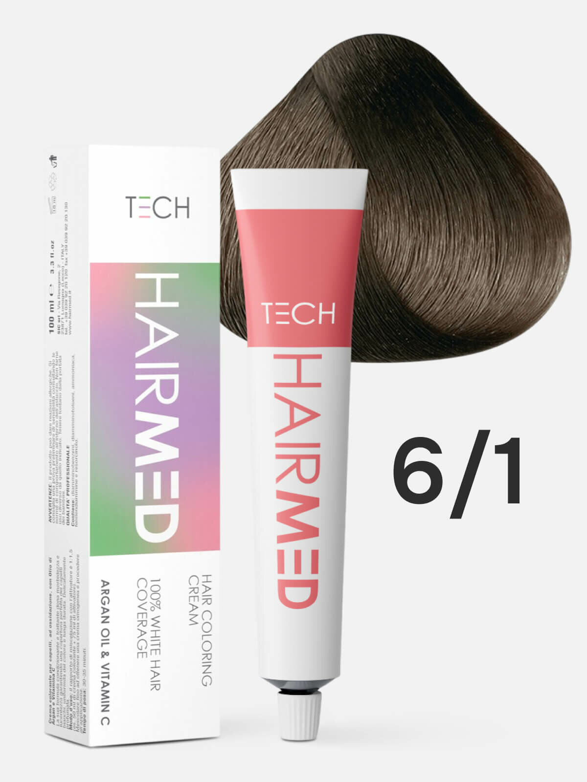 Крем - краска для волос профессиональная Hairmed 6/1 Темный русый Пепельный, 100 мл