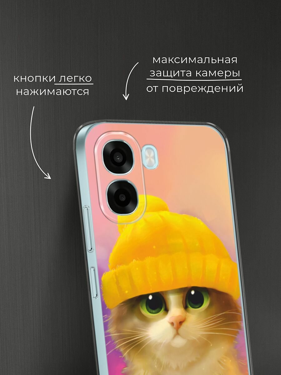 Чехол на Oppo A6x / Оппо A6x с принтом Котенок в желтой шапке — фото 1