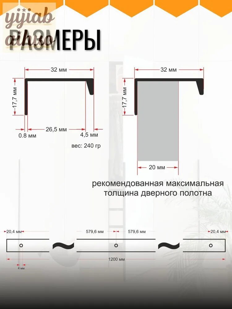Ручка профиль мебельная MAXREM черная, 120 см, 4 шт. торцевая алюминиевая — фото 1