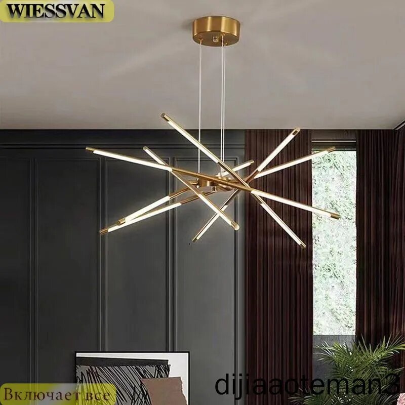 Светодиодная люстра WIESSVAN LED, 12 ламп, акриловый плафон, 4500K, теплый белый свет, золотой/белый цвет, 1000 мм — фото 1