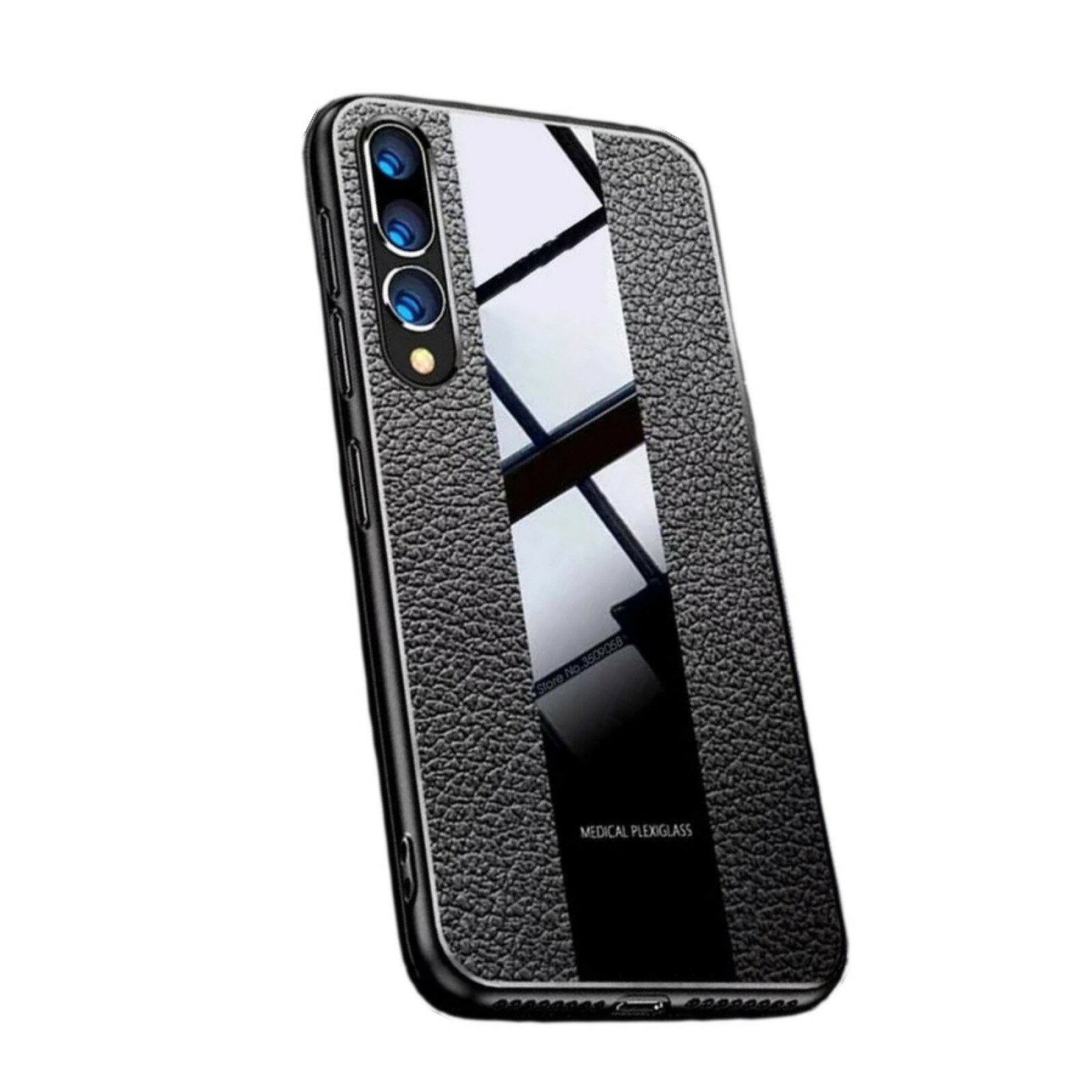 Чехол MyPads для Vivo iQOO Neo и Vivo V17 Neo из силикона с текстурой под кожу и стеклянной вставкой черный