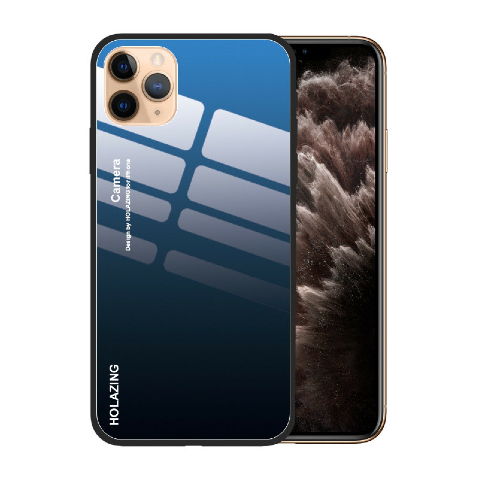 Чехол-бампер MyPads для iPhone 11 6.1 из закаленного стекла с эффектом градиент переливающийся синий