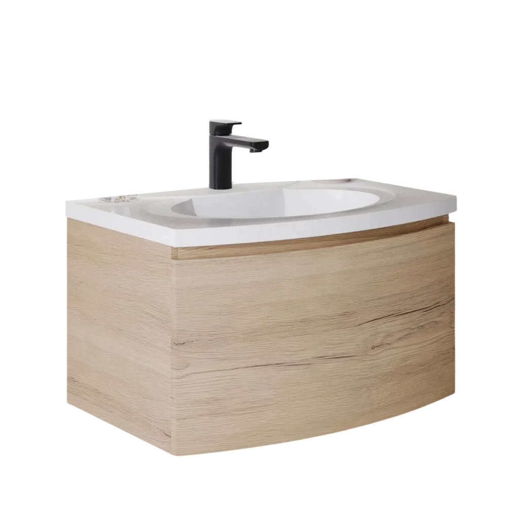 Тумба с раковиной Itana Arko Y 70 подвесная, 70,2 см, бежевая, матовая, из МДФ, с ящиками, раковина для ванной, из искусственного камня, прямоугольная