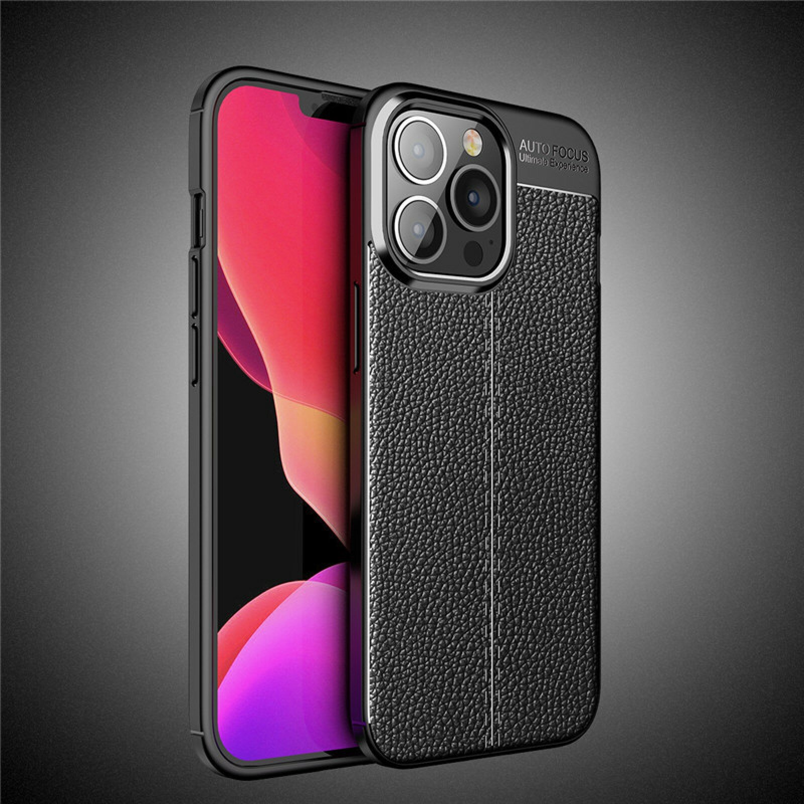 Чехол-бампер MyPads Pelle Morbida для iPhone 14 Pro из силикона с дизайном под кожу черный