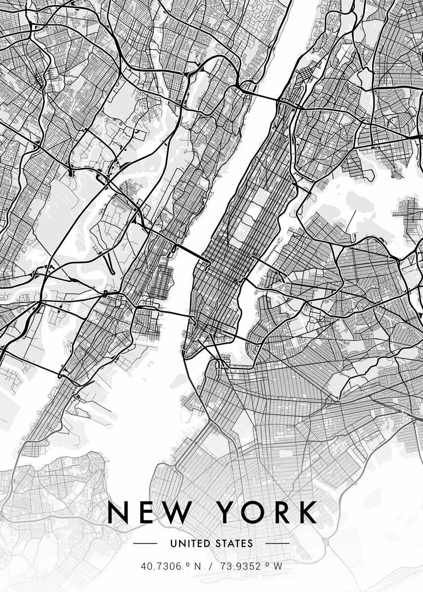 Постер С Картой Города В Черно-белом HD-изображении: Париж, Нью-Йорк, Картина На CJ51067, 50x70cm