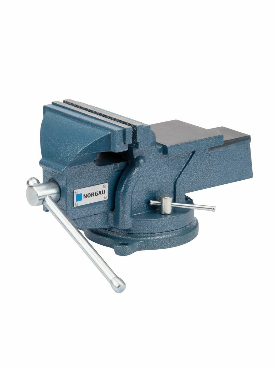 Тиски настольные поворотные слесарные NORGAU Industrial с 2 фиксаторами и наковальней, ширина сменных губок 125 мм, 283x146 мм