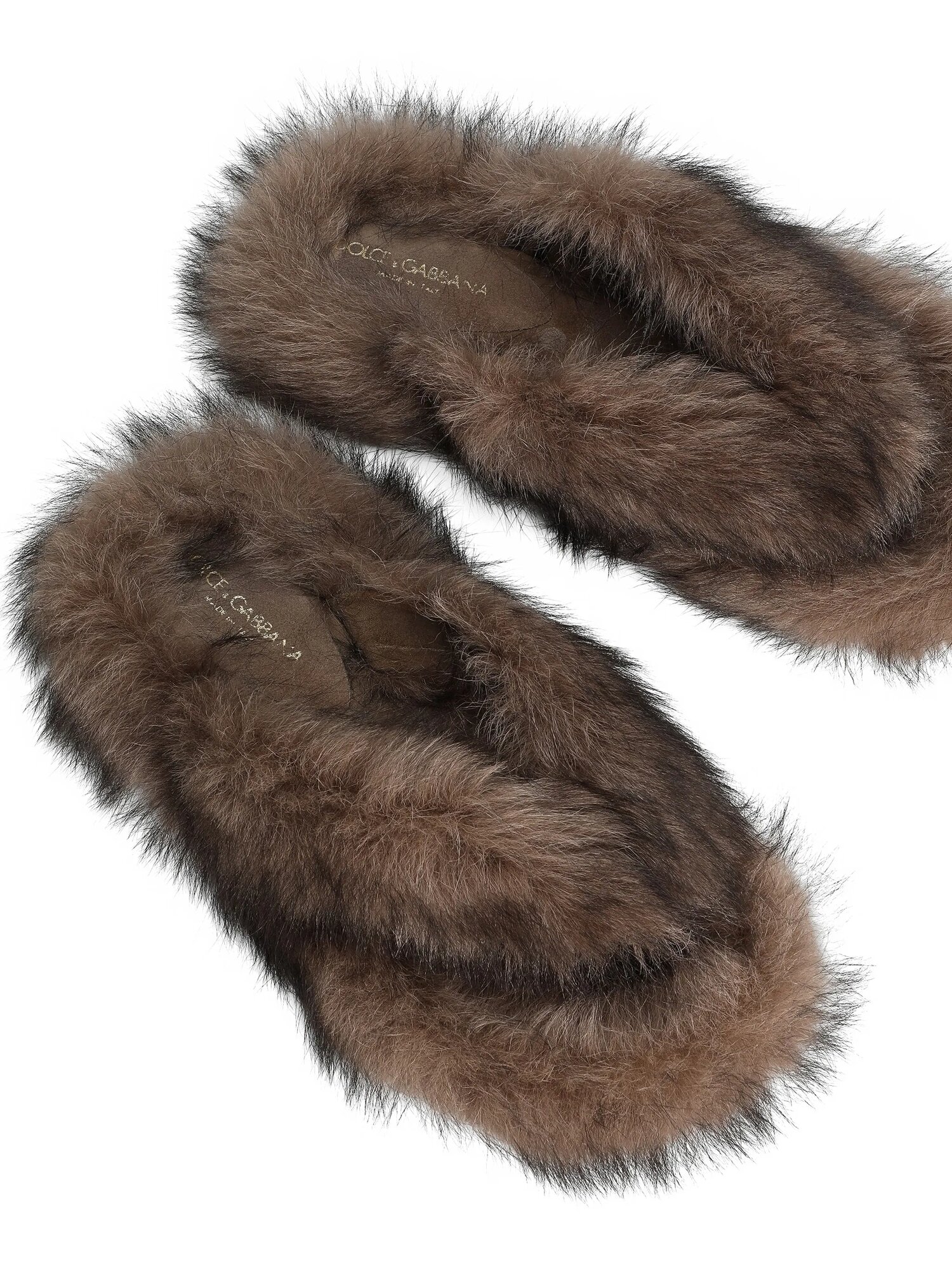 Шлёпанцы DOLCE & GABBANA Shearling flip-flops, размер 40 EU, коричневый — фото 1