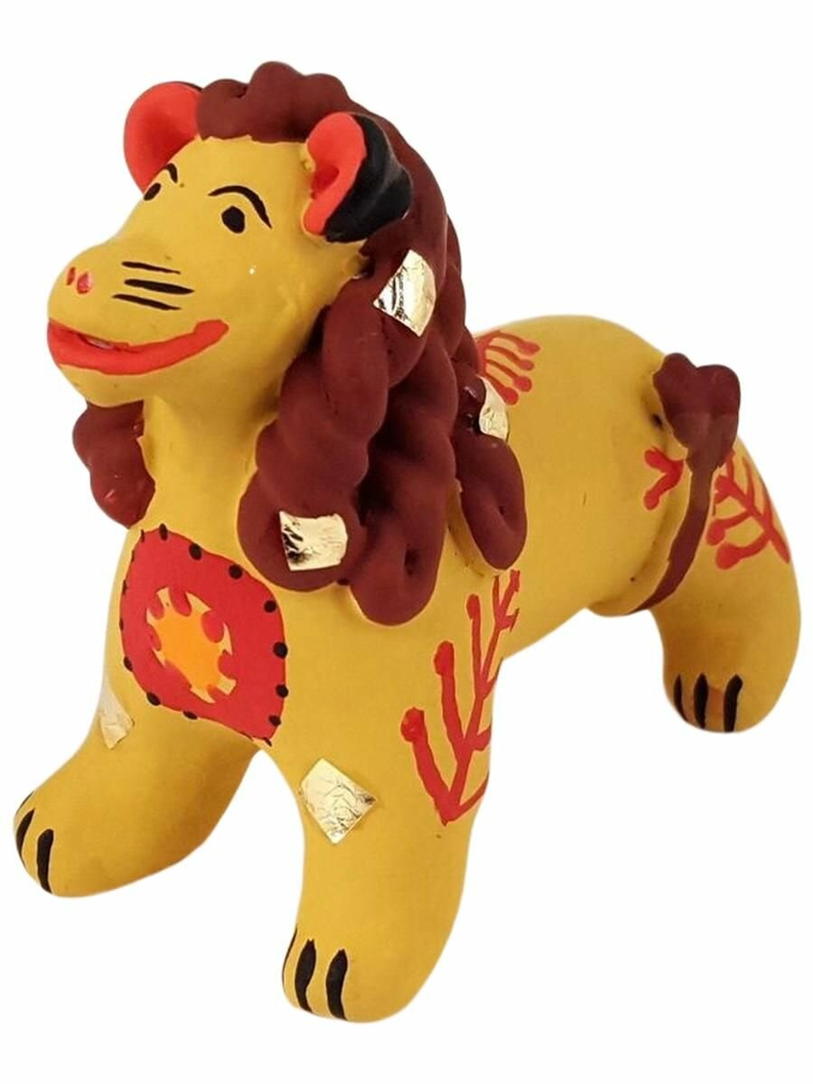 Лев №1, Дымковская глиняная игрушка, ручная авторская работа