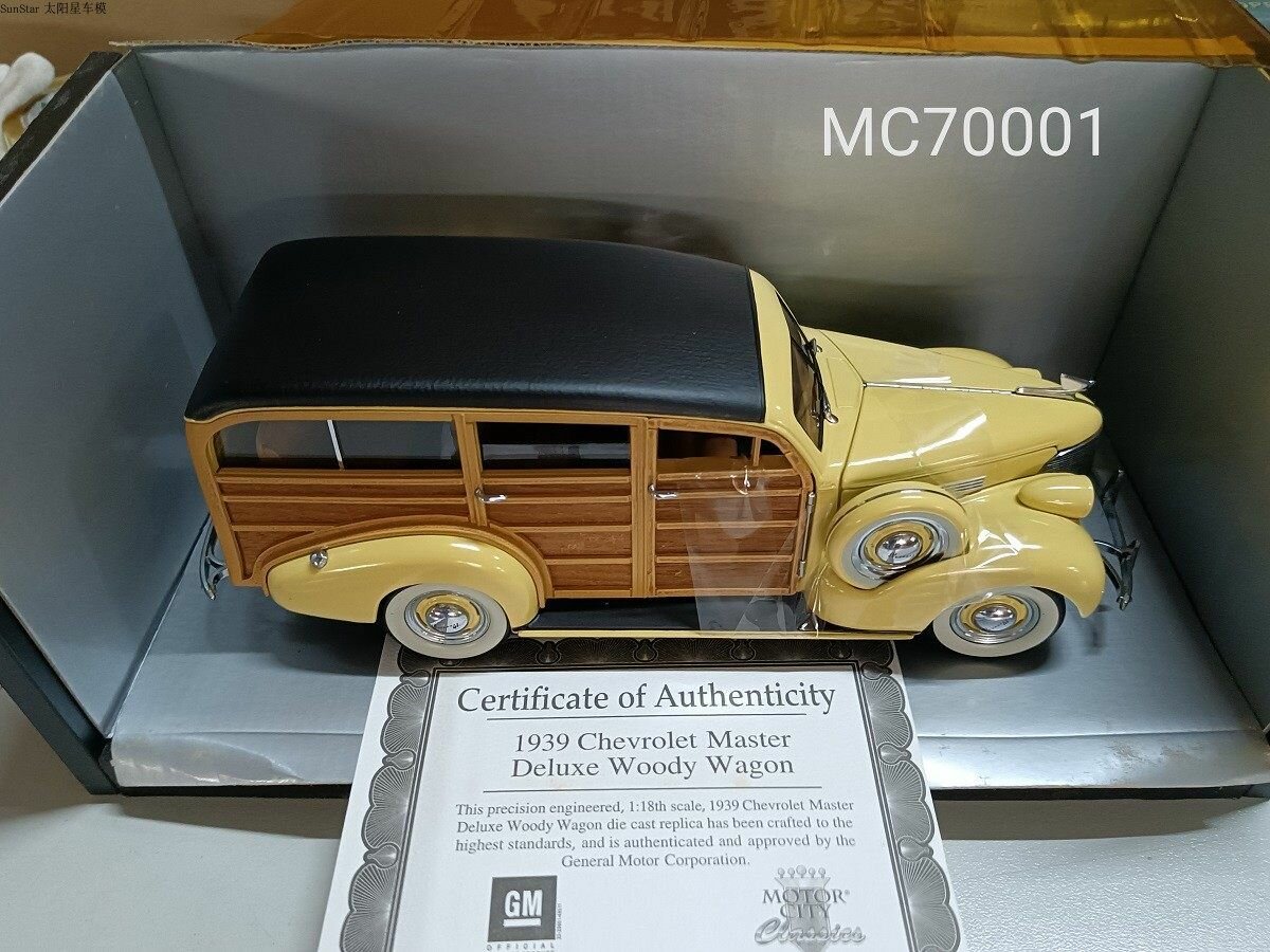 Motor City Sun Star 1/18 Литая модель автомобиля 1939 Chevrolet Woody Surf Touring Woodgrain