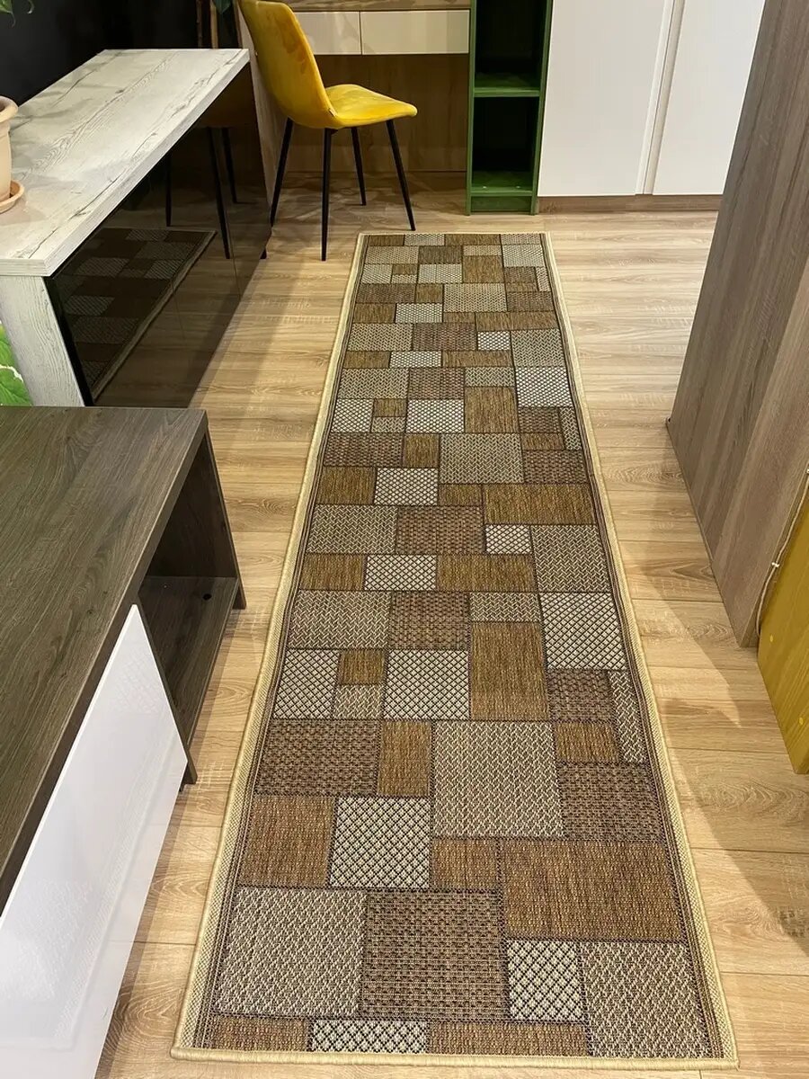 Ковровая дорожка STAR CARPET 52001, циновка, геометрический рисунок, бежевая, 0.8x1.5м